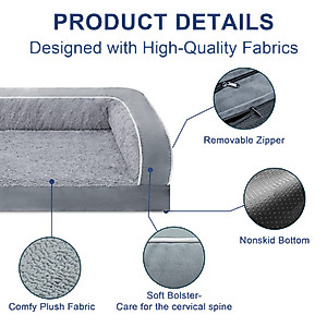 Yiruka Dog Beds for Large Dogs, Grey Large Dog Bed, Washable Dog Bed with Removale Bolsters, Waterproof Orthopedic Egg-Crate Foam Dog Bed with Nonslip Bottom, Up to 65 lbs