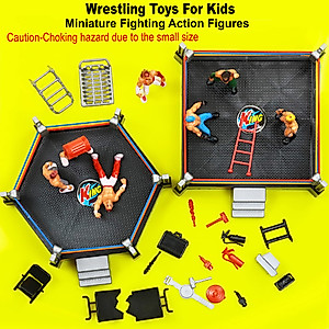 JDS Toy Store 32-Piece Mini Wrestling Playset with Action Figures and Accessories - Kids Toy with Realistic Wrestlers - 2 Rings Included