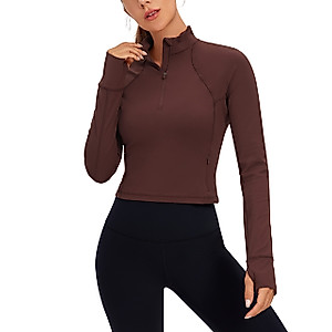 CRZ YOGA Women's Butterluxe Long Sleeve Workout Shirts Half Zip Pullover Sweatshirt Athletic Crop Top Collared Fall Shirt Taupe Medium