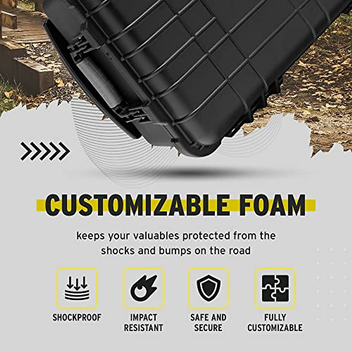 Koah Weatherproof Wheeled Plastic Hard Case with Customizable Foam, Retractable Handle, and Trolley Wheels (22.0" x 14.0" x 9") for Cameras, Drones, and Gear