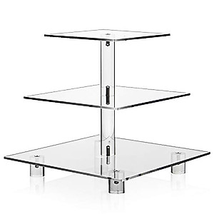 Acrylic Cupcake Stand, Clear Dessert Tower Holder Display with Base for Wedding, Party, Baby Shower, 3 Tier Square, Transparent