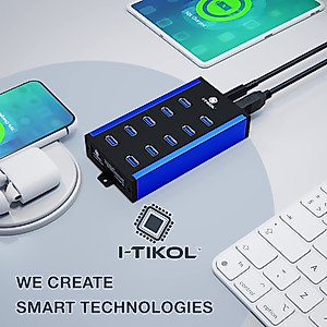 10 Ports Powered USB Hub - USB 3 0 Hub - USB Expander Hub 12V 5A 60W 2.4mA Power Adapter - up to 5Gbps High-Speed USB Splitter - Aluminum Alloy Multiple USB Port Hub for Laptop Phone Tablet PC