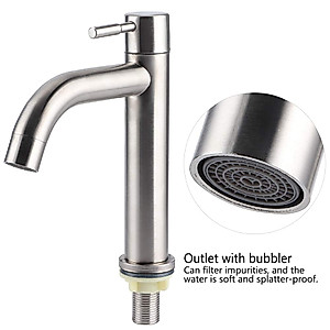 G1/2 Brushed Faucet, Stainless Steel Single Cold Faucet Wash Basin Water Tap Wrench Type Bathroom Faucet for Home Kitchen Bathroom Accessory (Cylinder Single Cold Faucet)