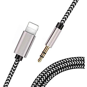 [Apple MFi Certified] Lightning to 3.5mm AUX Stereo Audio Cable, Nylon iPhone Aux Cord Adapter for Car Compatible with iPhone 14/13/12/11/XS/XR/X/8/7 to Speaker/Home Stereo/Headphone(3.3FT-Silver)