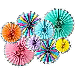 ADLKGG Colorful Party Hanging Paper Fans Set, Macaron Round Pattern Paper Garlands Decoration for Birthday Wedding Baby Shower Classroom Decor, Set of 8