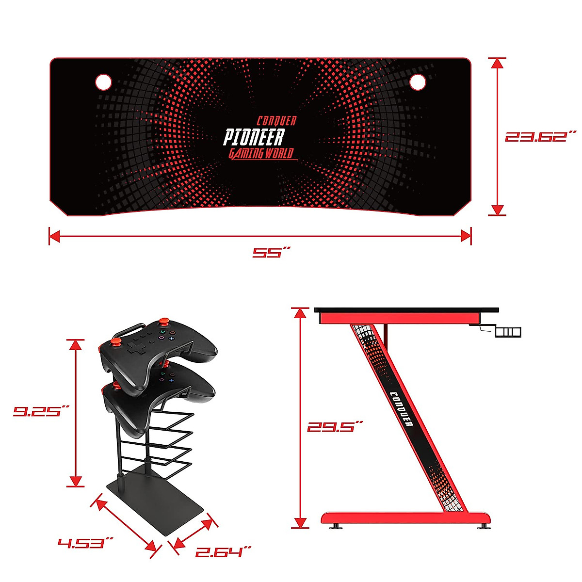 Devoko Gaming Desk Computer Gaming Desk Z-Shaped Pc Gaming Desk with Carben Fiber Surface Gamer Desk with Free Mouse Pad Home Office Desk with Cup Holder and Headphone Hook (55 inch, Red)