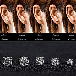 Moissanite Stud Earrings, 2ct 6.5mm DF Color Brilliant Round Cut Lab Created Moissanite Earrings 18K White Gold Plated Silver Friction Back for Women Men