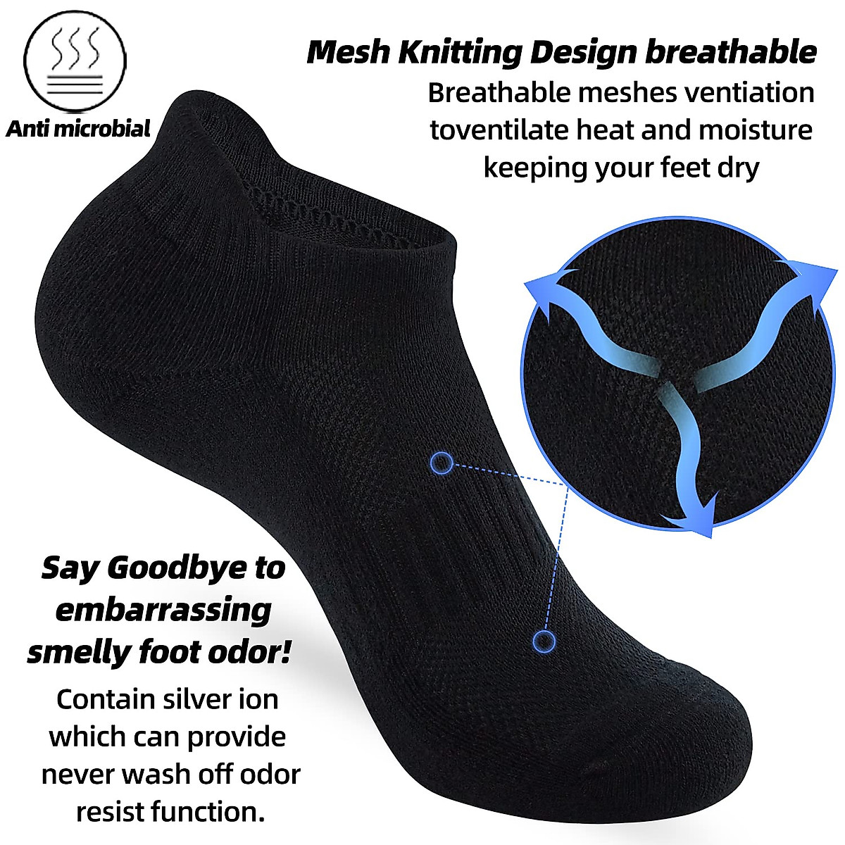 ATBITER Ankle Socks Women's With Cushioned Athletic Running No Show Low Cut Tab Socks 6-Pairs