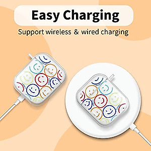 MOLOVA Airpods Case Cover,Cute Double Side Smiley Face Clear Soft Silicone Smooth Shockproof with Keychain Girls Kids Women airpods Smiley face Case for Airpods 2 & 1 Charging Case Cover