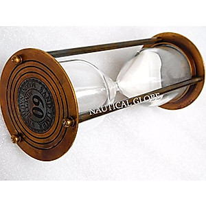 KHUMYAYAD 60 min brass sand timer brown antique finish, fully hand made vintage antique brass replica sand timer sand clock hour glass maritime nautical vint