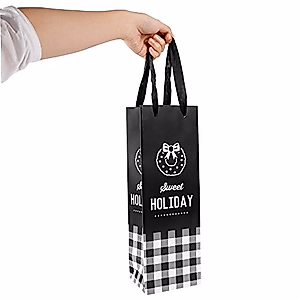 Lulu Home Christmas Bottle Gift Bags, Set of 12 Buffalo Plaid Wrapping Bags with Golden Tissue Paper, Xmas Bottle Gift Bags with Ribbon Handles, 13.9" x 4.7" x 3.9"