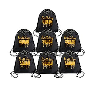 Syiomlis 7 Pack Drawstring Bags,birthday squad bags for women, girls,Bachelorette Party,Present Set birthday party favor,birthday squad Drawstring Bags, Gift Bags for birthday gift idea (Black)