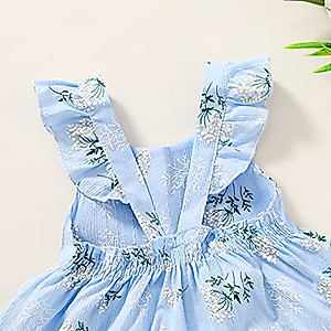 YOUNGER TREE Toddler Girls Outfits Floral Flutter Sleeve Princess Dress Summer Clothes Line Skirts for Girls(3-4T,Blue Floral)