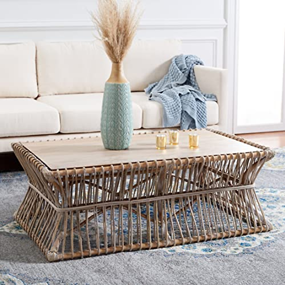 Safavieh Home Collection Gensho Rattan Coffee Table, White/Grey Wash