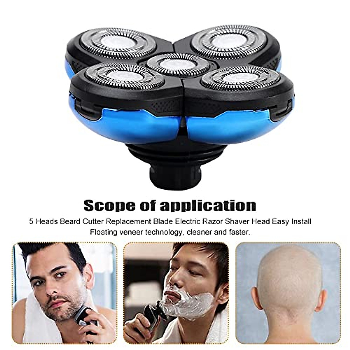 Shaver Blade Heads, 5 Heads Beard Cutter Replacement Blade Electric Razor Shaver Head for Head and Face Easy Installation