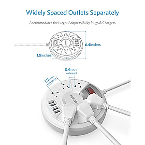 Travel Power Strip, BESTEK 6Ft Extension Cord with 4 USB Ports and 6-Outlet (13A 125V), Surge Protector Power Strip for Dorm Room, Bedside, Cruise Ship, 220J, White