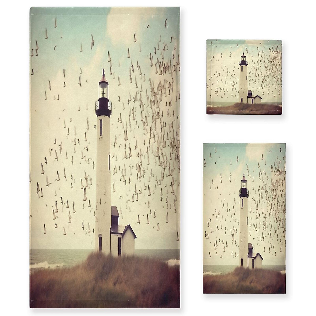 Flradish Lighthouse Towels 3 Pack Bath Towels for Bathroom Set Soft Cotton Highly Absorbent Lightweight & Quickdry Towel Set 1 Bath Towel,1 Hand Towel,1 Washclothe