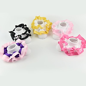 TONGXiNHUA and three Chinese characters 5 Pairs Ruffle Socks, Baby Frilly Socks Big Ruffle Socks for Newborn/Baby/Toddler/Little Girl(6-8 Years, Multicolor 5 pairs-1)