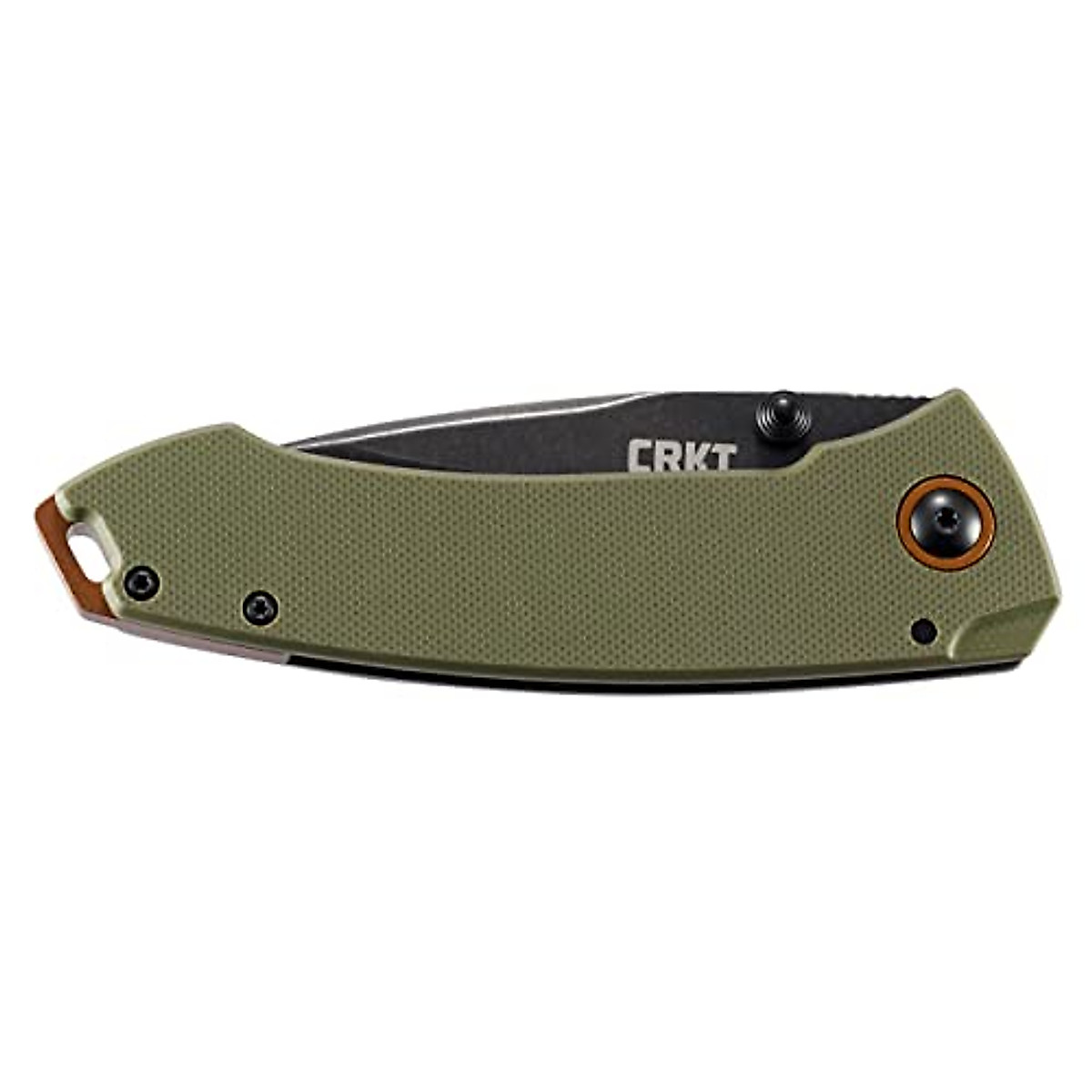 COLUMBIA RIVER KNIFE & TOOL Tuna EDC Pocket Knife: Everyday Carry Utility Folder, Plain Edge Drop Point Blade with Frame Lock, Thumbstud Open, Black Stonewash Finish, Olive Green Handle 2520