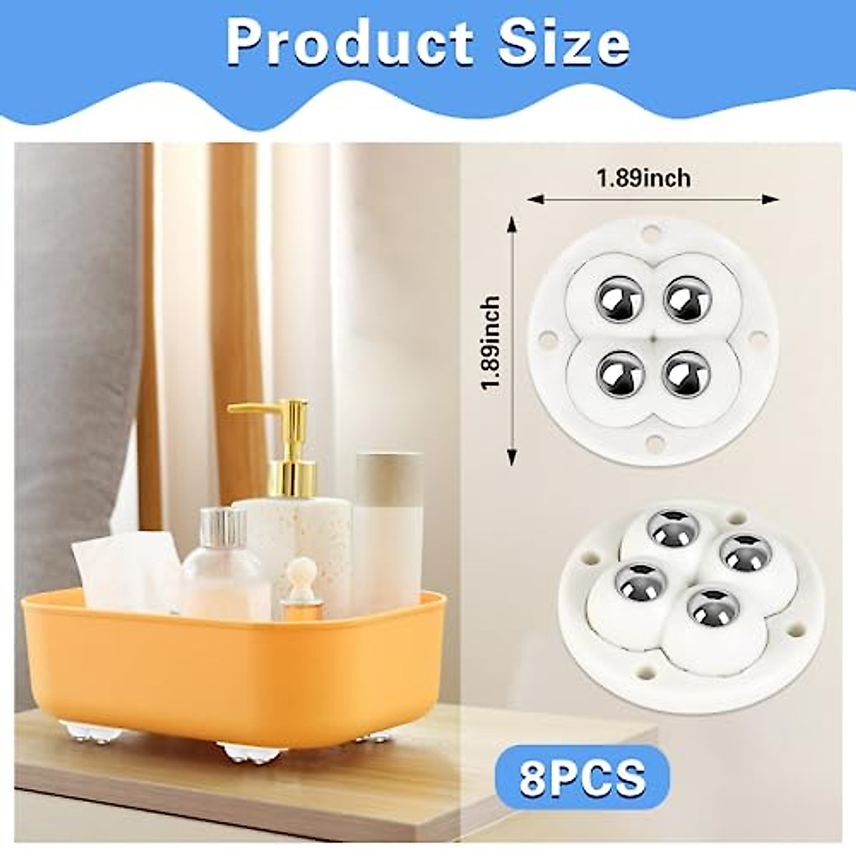 Mini Caster Wheels 8 Pcs, NOVWANG Appliance Rollers Stainless Steel Quadruple Bead Self Adhesive Caster Wheels Sturdy Sticky Swivel Pulleys Universal Wheels for Kitchen, Box, Small Appliance Slider
