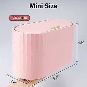 Uprony Mini Trash Can Pink with Lid 0.5 Gallon / 2L with 180 pcs Trash Bag, Tiny Trash Can Mini Bin Waste Basket, Countertop, Bedroom, Office, Vanity, Kitchen Garbage Can