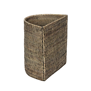 KOUBOO Rattan Laguna Half-Moon Waste Basket Trash Can – Laundry Room Storage, Wicker Garbage Can, Office, Bathroom, Kitchen, Bedroom Waste Basket, Gray - Brown