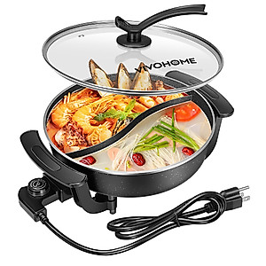 VIVOHOME Electric Hot Pot 6L Non-Stick Shabu-shabu Hot Pot with Divider 110V BPA FREE Fondue with Tempered Glass Lid for 1-6 People Party, Family Dinning