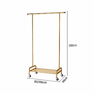 Metal Clothes Rail, Heavy Duty Clothes Rail with 1 Storage Shelf and 1 Clothe Rail, Garment Rail with Wheels, Black/Gold,60/80 * 40 * 160cm(Size:60 * 40 * 160CM,Color:Gold)