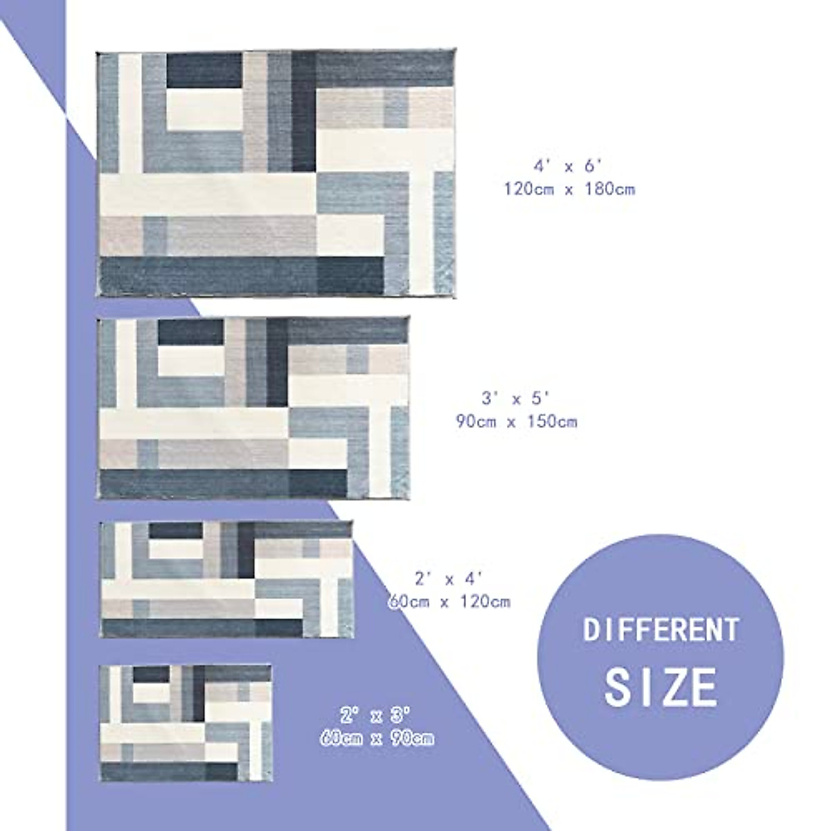 MIIUJJIR Modern Area Rug -3’ X 5’ Faux Wool Non-Slip Washable Accent Area Rug, Soft Fuzzy Throw Rug Floor Carpet for Living Room Bedrooms Laundry Dining Room Home Decor, Blue&White