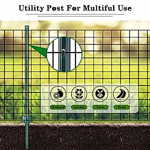 Gtongoko 5 Feet Sturdy Duty Metal Fence Post, Pack of 10, U Post for Fencing Green Fence Posts for Garden Yard and Outdoor Wire