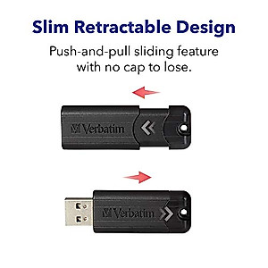 Verbatim 256GB Pinstripe USB 3.2 Gen 1 Flash Drive Retractable Thumb Drive - Black