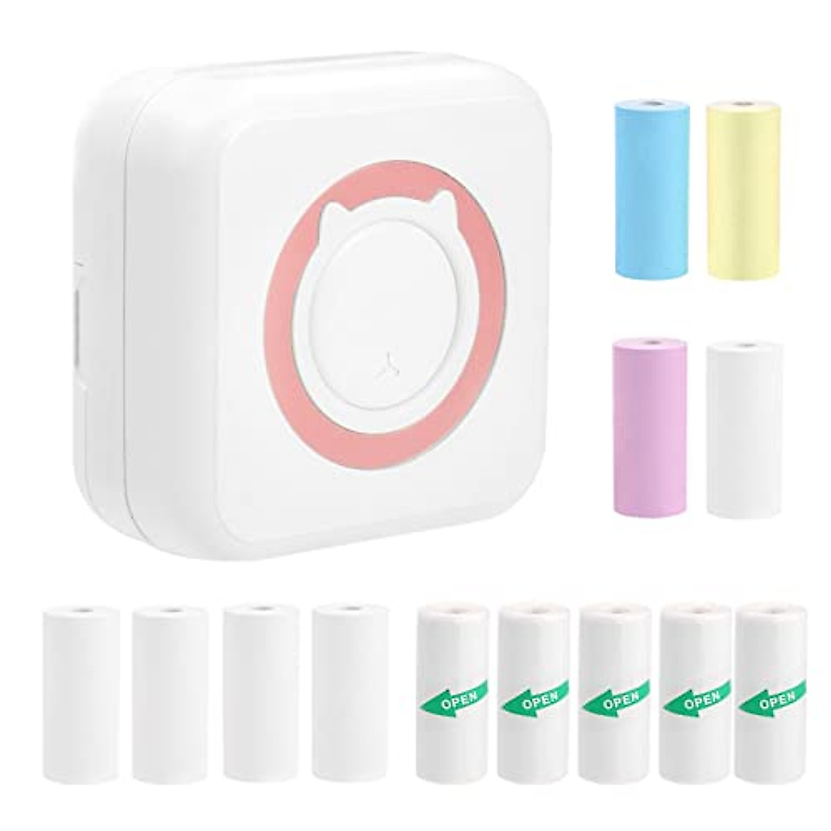 NINEFOX Portable Thermal Printer, Pocket Printer with 13 Rolls Paper Bluetooth Wireless Smart Printer Compatible with iOS + Android for Photo Office Label Study Notes Kids Gift