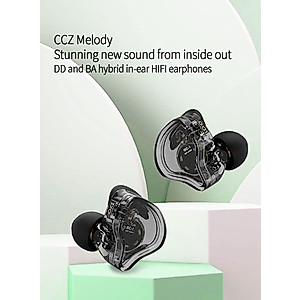 KeepHiFi CCZ Melody IEM Earphones Monitors Hybrid In Ear Headphones 1BA+1DD In Ear Monitors Headphone Wired Professional in Ear Earbuds Wired for Musicians Singers Guitarist Audiophiles (Black No Mic)