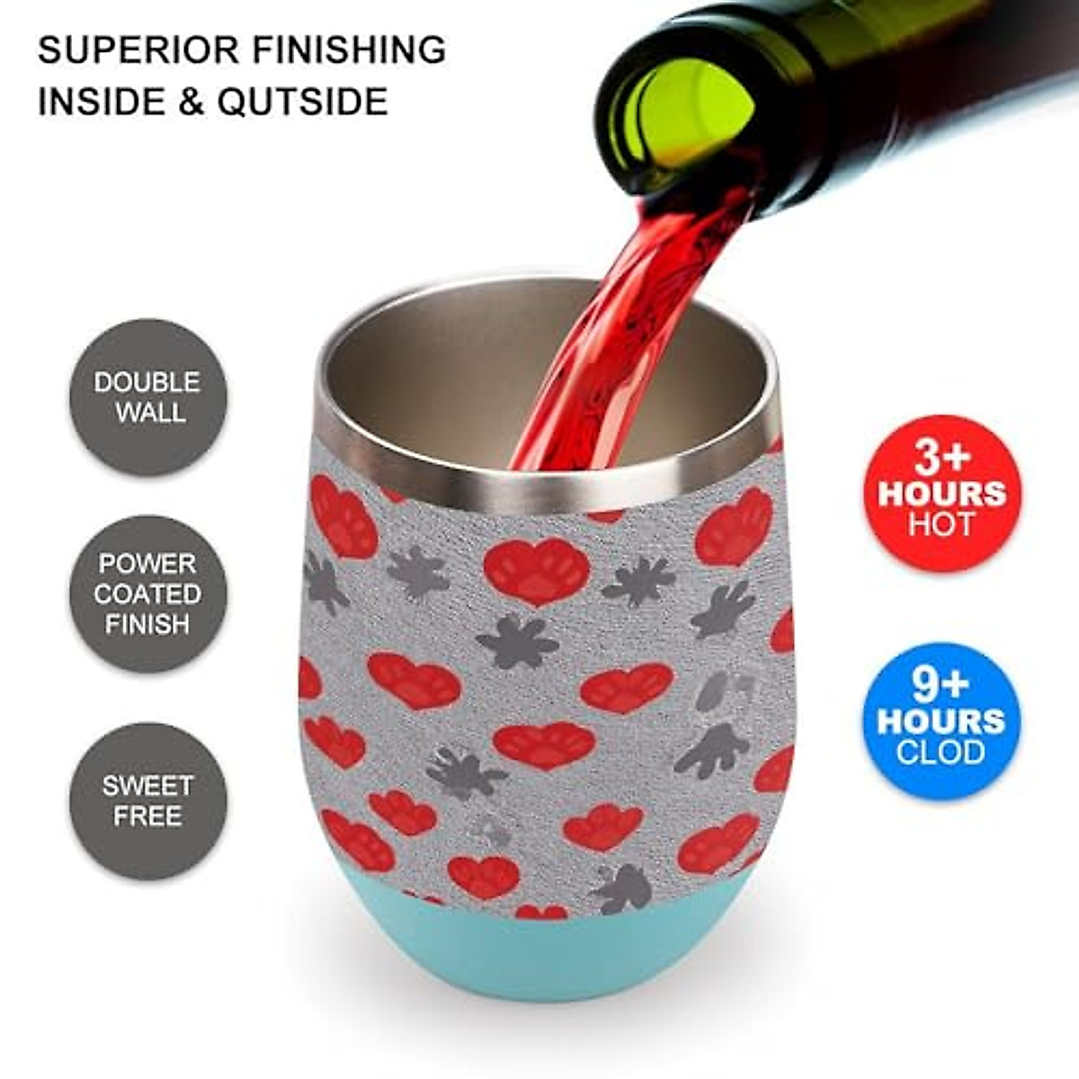 OPTKSNCU 304 Stainless Steel Insulated Cup with Lid, Dog Claw Love Print Print Durable, And Easy to Clean – Ideal for Home, Office, And Gift Giving
