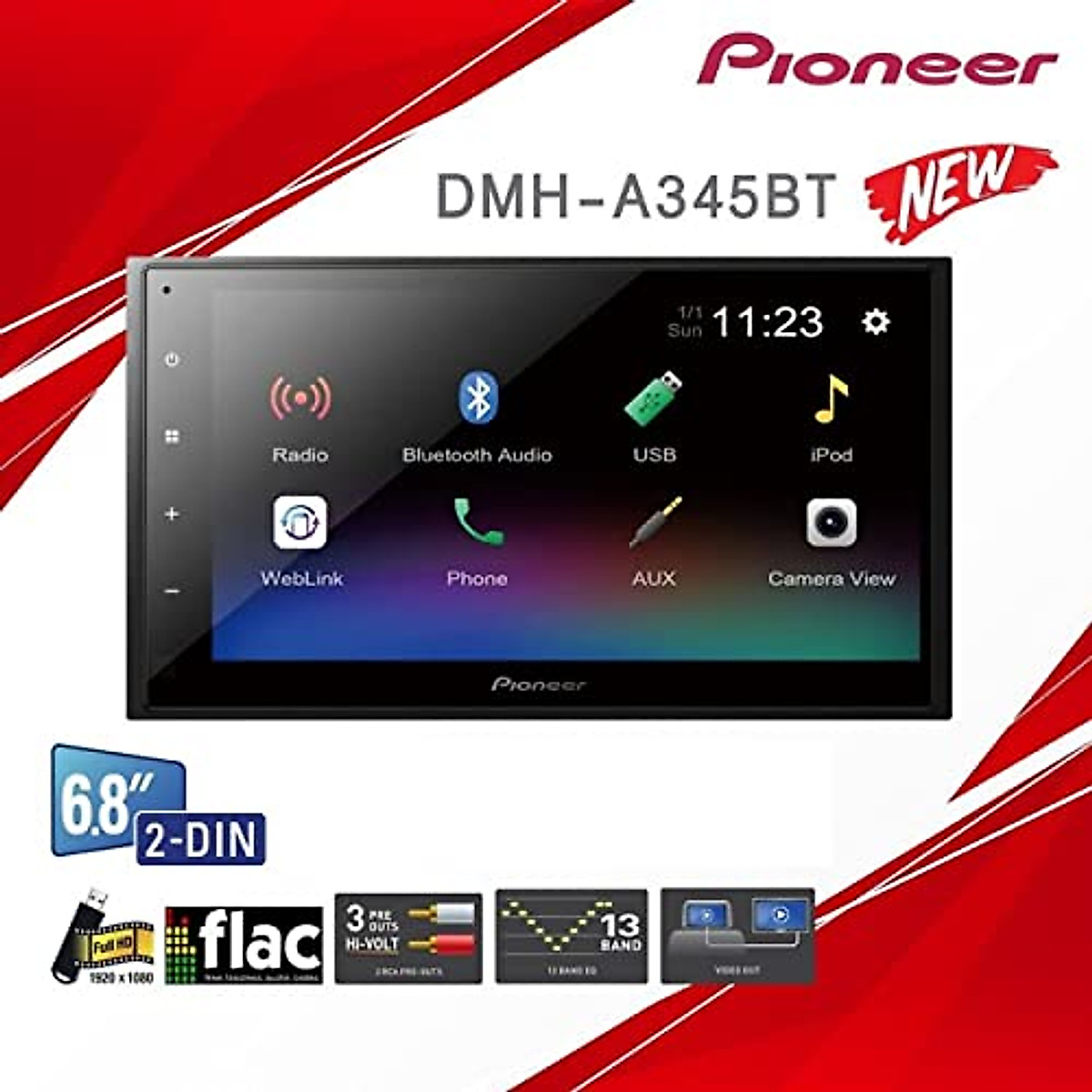 Pioneer 6.8" Double DIN Touchscreen Display, Apple iPhone and Android Music Support, Bluetooth in-Dash AM/FM Front USB Digital Multimedia Car Stereo Receiver/Free Alphasonik Earbuds