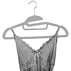 Simplify 24 Pack Ultimate Velvet Hangers with Collar, Tie & Scarf Bar, Cami Tank Hooks, Huggable Space Saver, 16.125"x 9"x .1875", Gray