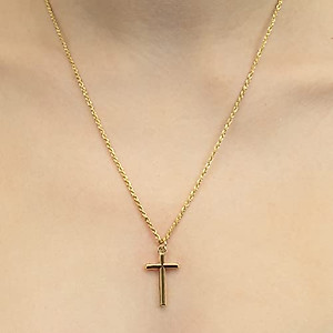 JULIETTE COLLECTION 14K Yellow Gold Rounded Edge Cross Religious Pendant/Charm for Men and Women