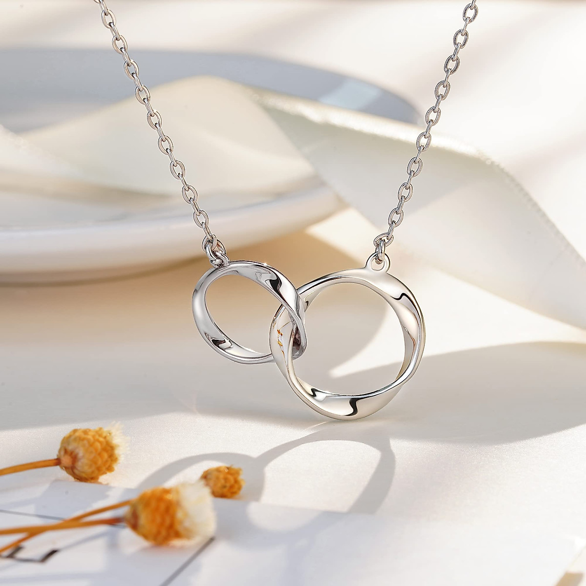 Tarsus Mother Daughter Necklace, Interlocking Infinity Circle Necklace, Mothers Day Jewelry Birthday Gifts for Women Mom Mama from Daughter