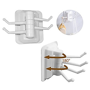 Fineget Wall Adhesive Hooks for Hanging Towel Key Hat Bathroom Kitchen Door Hooks 4 Rotatable Arms Sticky Retail Hooks White 8 Pairs