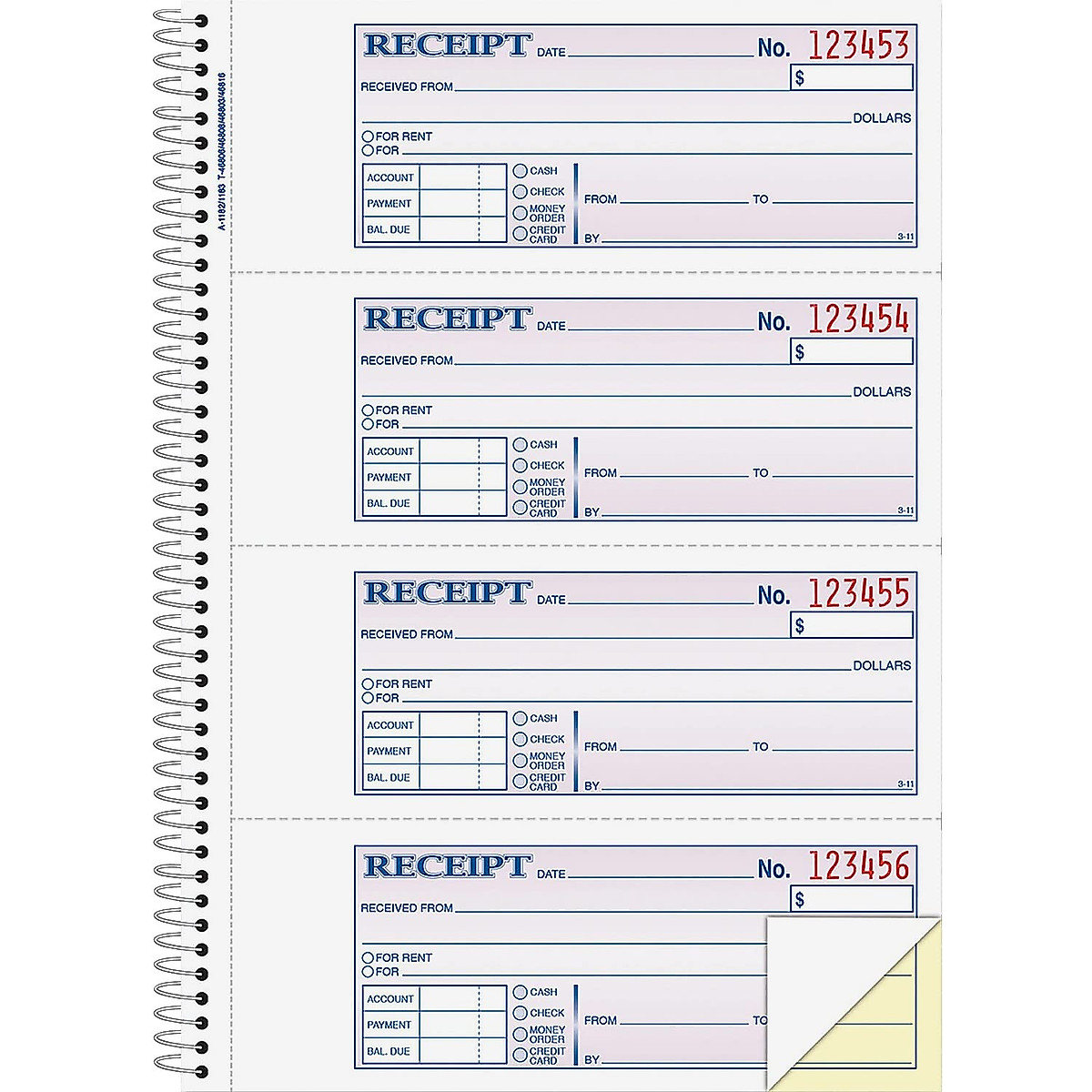 Adams SC1182 Money/Rent Receipt Book, 2-Part, Spiral-Bound, 200 Sets/Book