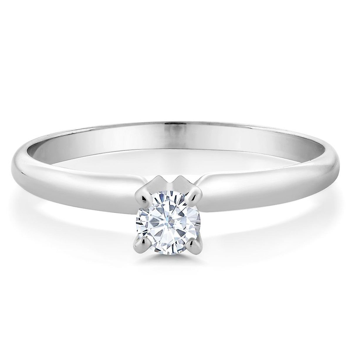 14K White Gold Moissanite Ring | Round 4MM Forever Classic from Charles & Colvard Solitaire Engagement Ring For Women | 0.23 Cttw | Available in size 5, 6, 7, 8, 9