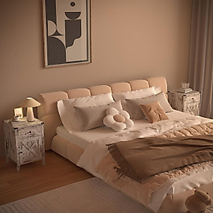 Betterhood Barnwood Rustic Farmhouse Nightstand Set of 2, Side Table with Barn Door and Drawers, Weathered Oak Style End Table for Bedroom, Grey Wash White (no Charging Station, 2)