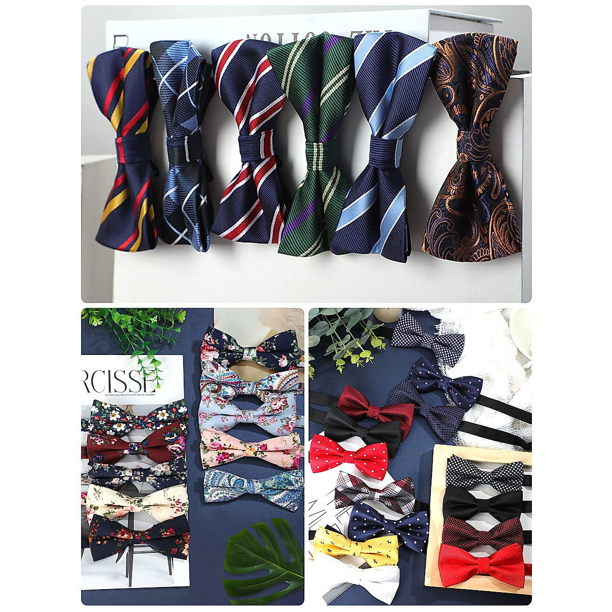 Jecery 30 Pieces Elegant Pre Tied Bow Ties for Men with Adjustable Floral Neck Band Bowties for Pre Tied Set
