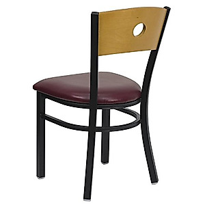 Flash Furniture HERCULES Series Black Circle Back Metal Restaurant Chair - Natural Wood Back, Burgundy Vinyl Seat