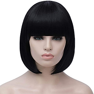 Bopocoko White Wigs for Women 12'' Short White Bob Hair Wig with Bangs Natural Synthetic Soft Wig Cute Colored Wigs for Daily Party Halloween BU027WH