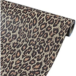 Self Adhesive Vinyl Leopard Film Shelf Liner Decorative Leopard Furniture Sticker Paper for Arts Crafts Walls Cabinets Dresser Drawer Decal 17.7X117 Inches