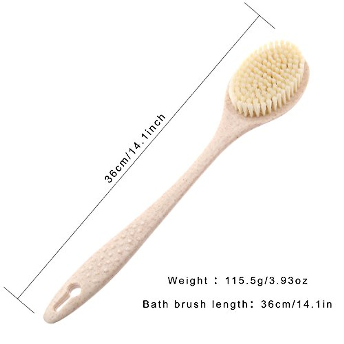 Love&Mini Bath Brush Back Scrubber Soft Shower Body Brush with Natural Wheat Straw Handle (Nordic Beige)