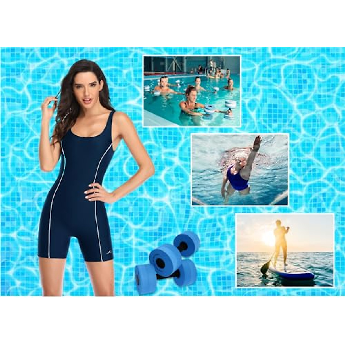 Adoretex Women's One Piece Bathing Suits, Boyleg Unitard Swimsuit for Water Aerobics, Fitness or Lap Swimming (FU001) - Black - XL