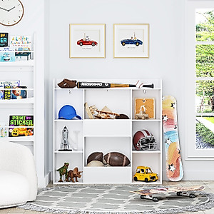 UTEX Kids Toy Storage and Bookshelf, Multifunctional Bookcase with 8 Cubbies and Bins, Open Kids Bookshelf Organizer Display Stand, Large Toy Storage Cabinet for Kids Room, Classroom, Nursery, White