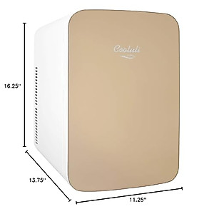 Cooluli 15L Mini Fridge for Bedroom - Car, Office Desk & College Dorm Room - 12v Portable Cooler & Warmer for Food, Drinks, Skincare, Beauty & Makeup - AC/DC Small Refrigerator with Glass Front, Gold